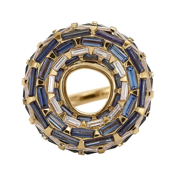 Saturn Moons Ring with Blue Sapphire & White Diamond Baguettes – ARTEMER