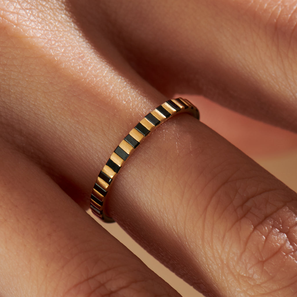 Apis Striped Black Diamond Matte Gold Half Eternity Ring – ARTEMER