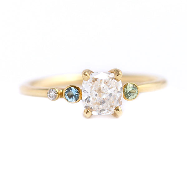Asymmetric Diamond Cluster Engagement Ring with Aquamarine And Mint Ga ...