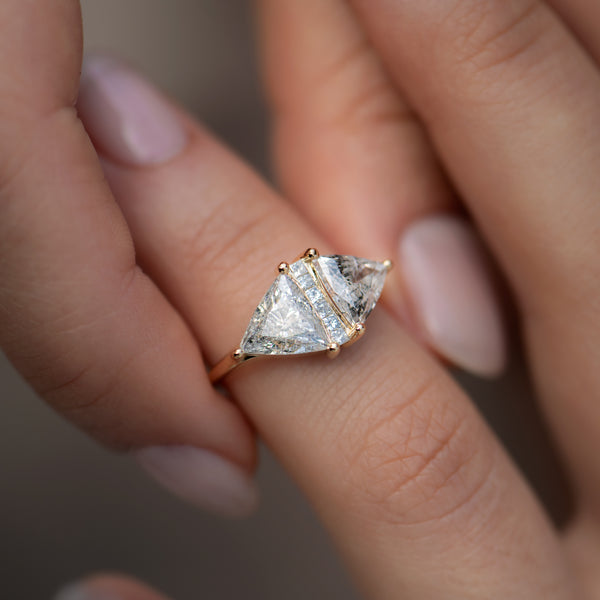 OOAK Rhombus Engagement Ring with Trillion Cut Salt and Pepper Diamond ...
