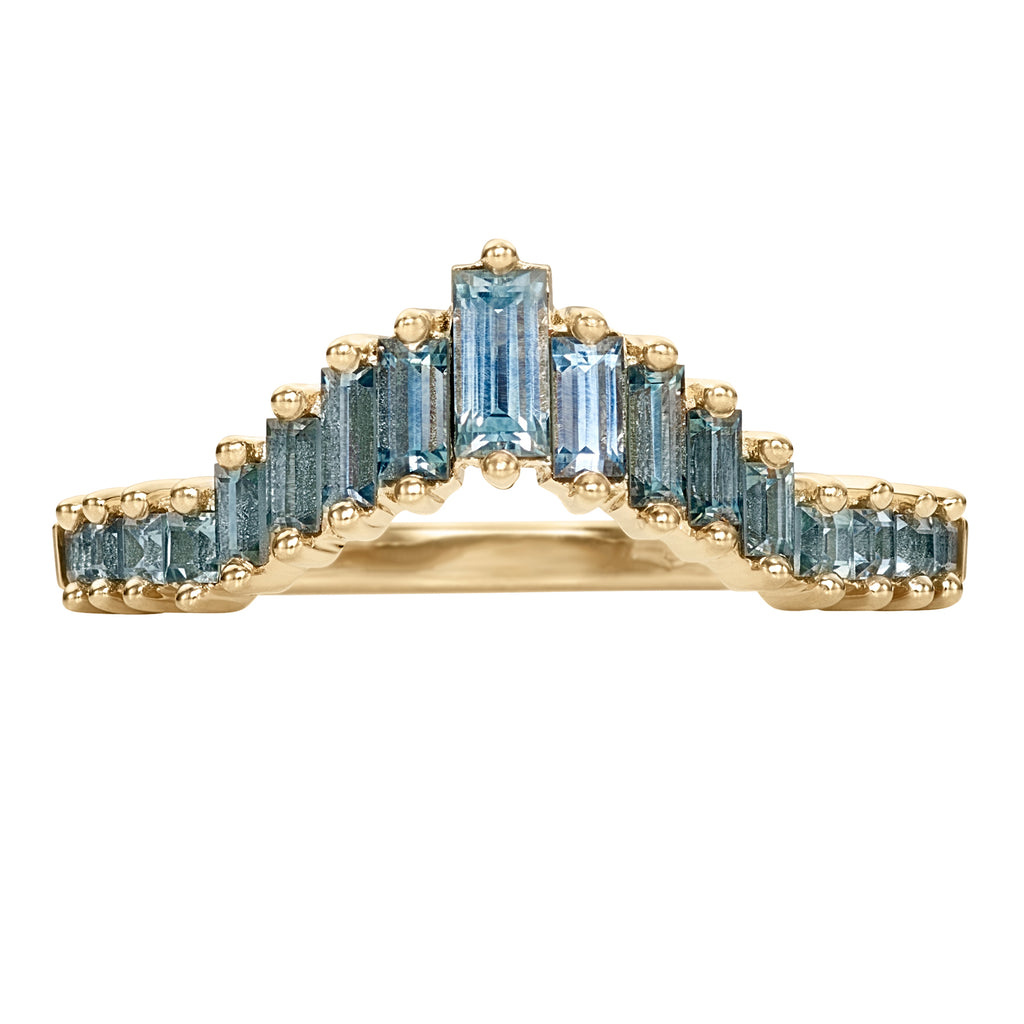 Teal Sapphire Baguette Curved Tiara Ring – ARTEMER